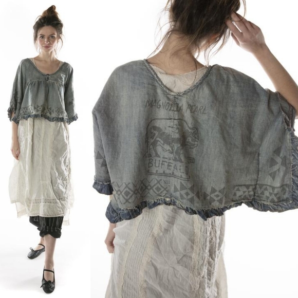 Magnolia Pearl | Tops | New Magnolia Pearl Kima Buffalo Denim Crop Top ...